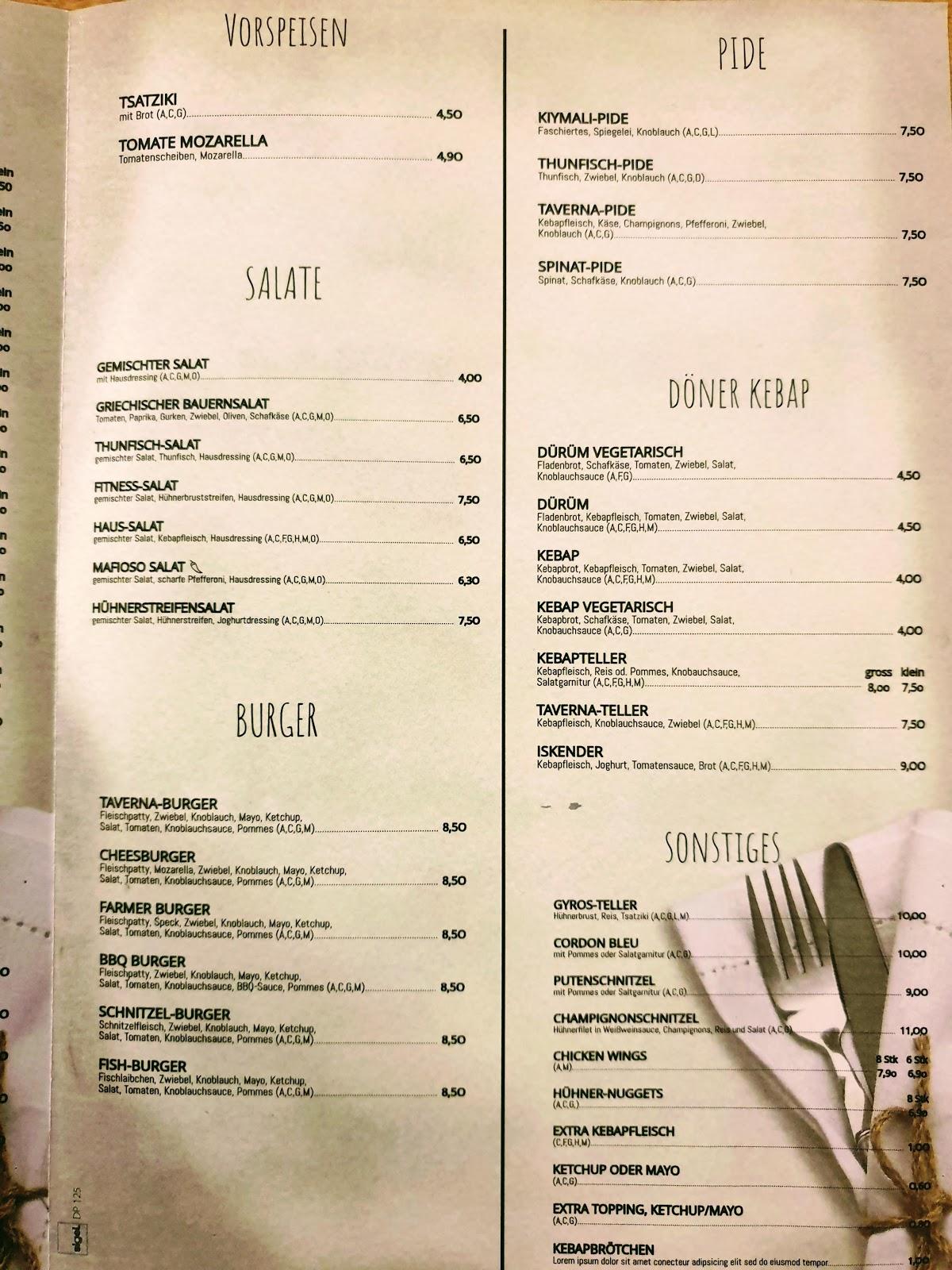 Speisekarte von La-Taverna Pizza, Weißkirchen an der Traun
