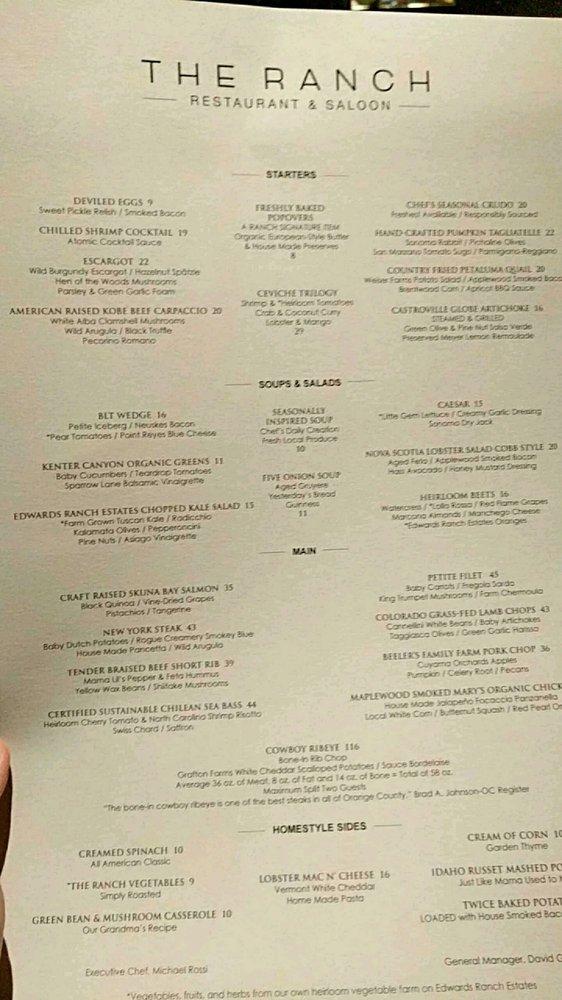 Menu at THE RANCH Restaurant, Anaheim, E Ball Rd #101A