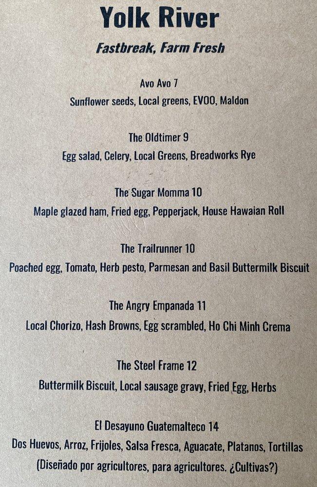 Menu at Yolk River restaurant, Paonia