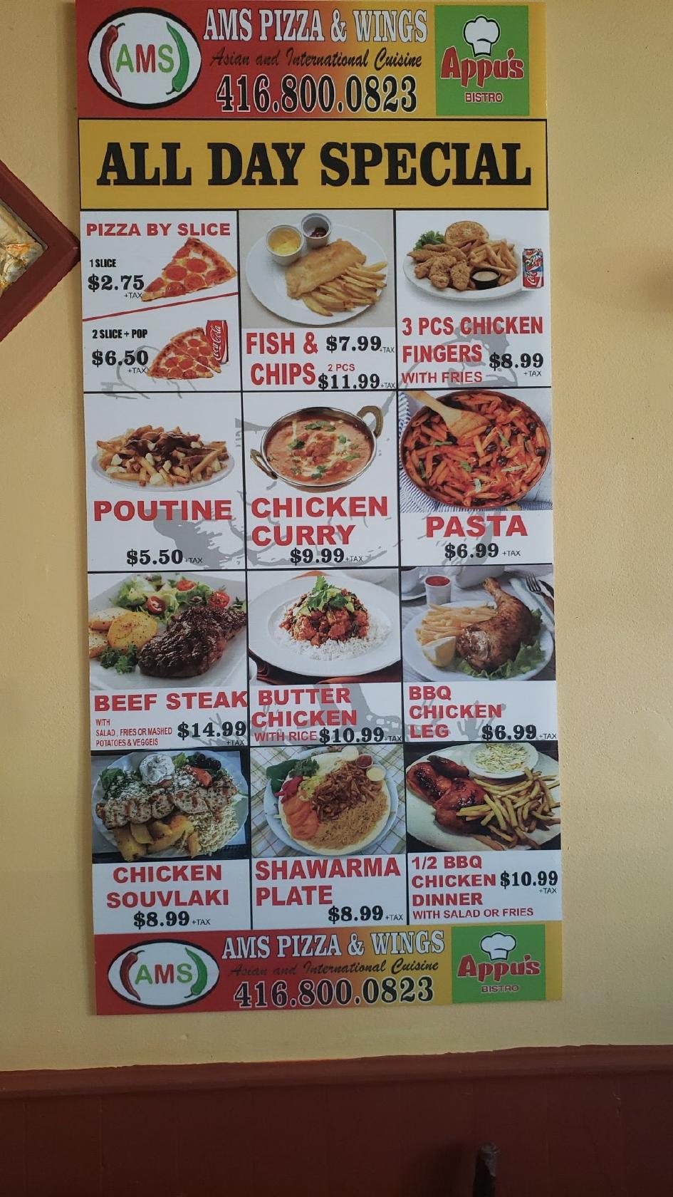 Menu at Ams Pizza & Wings - Appu's Bistro restaurant, Toronto