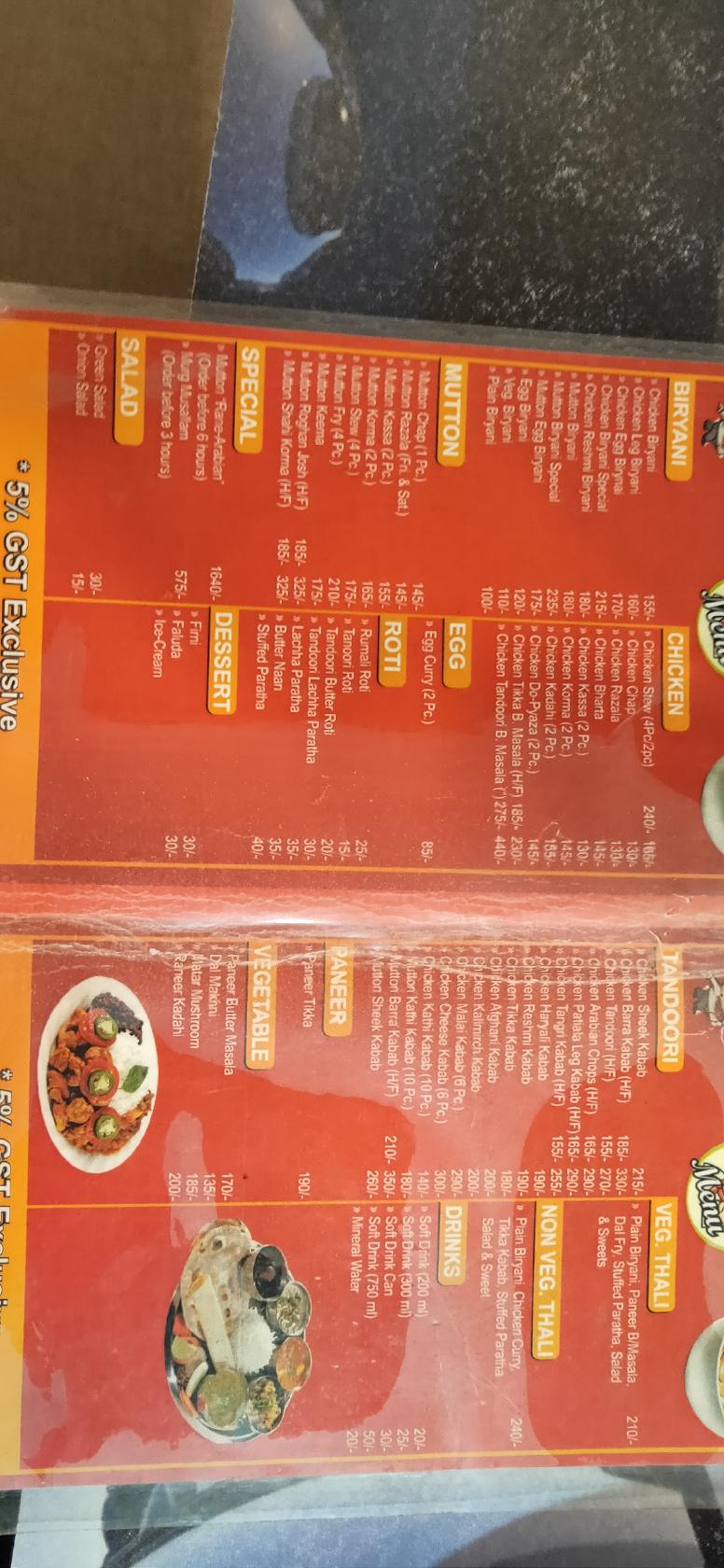 Menu at Biryani Mahal, Deoghar