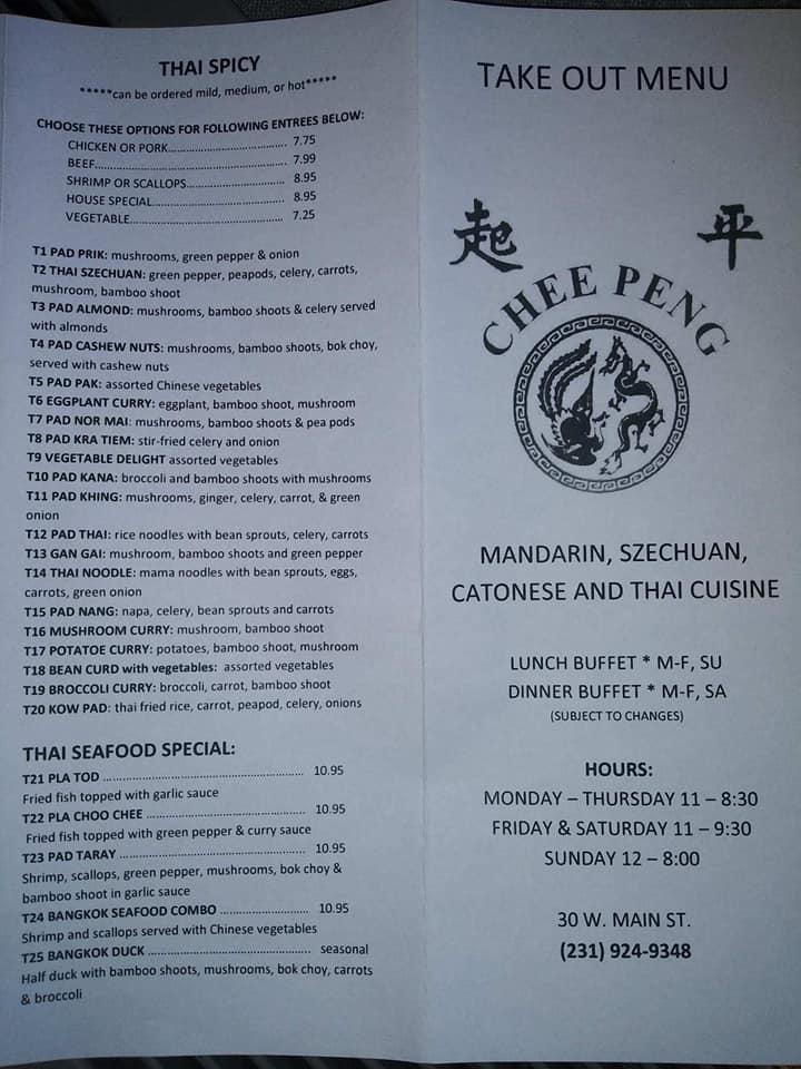 Menu at Chee Peng Chinese Restaurant, Fremont