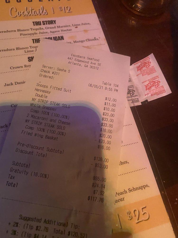 Menu at Esco Seafood pub & bar, Atlanta