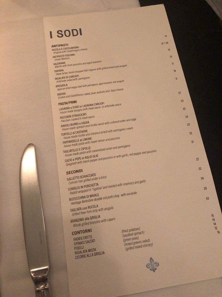 Menu at I Sodi restaurant, New York City, 314 Bleecker St