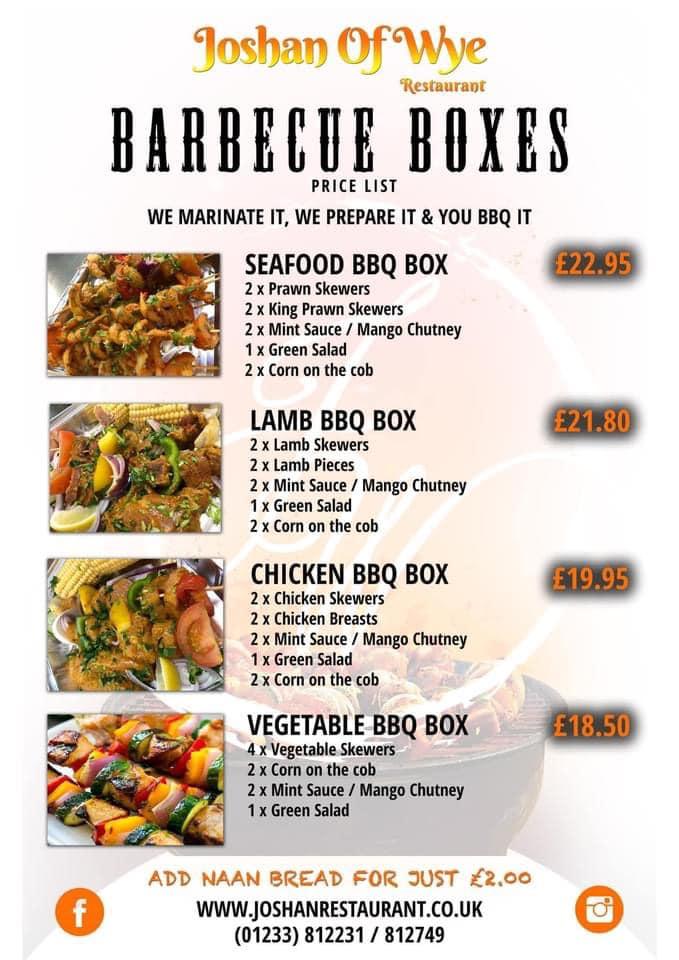 Menu at Joshan Of Wye restaurant, Ashford