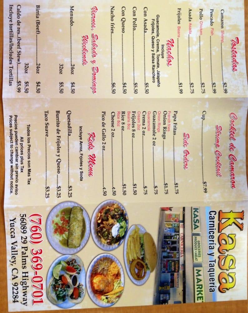 Menu at Kasa Market & Taco Shop restaurant, Yucca Valley