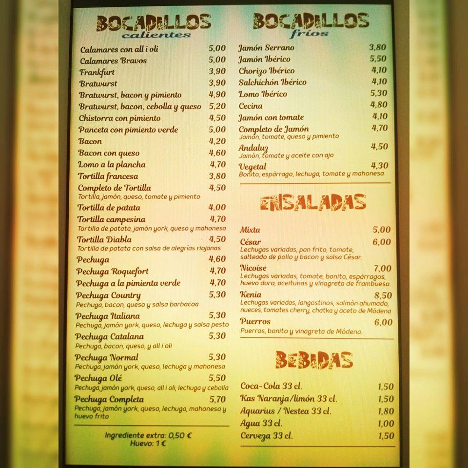 Menu at Meson Cafe Kenia, Logroño