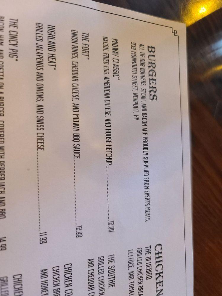 Menu at Midway Cafe, Fort Thomas