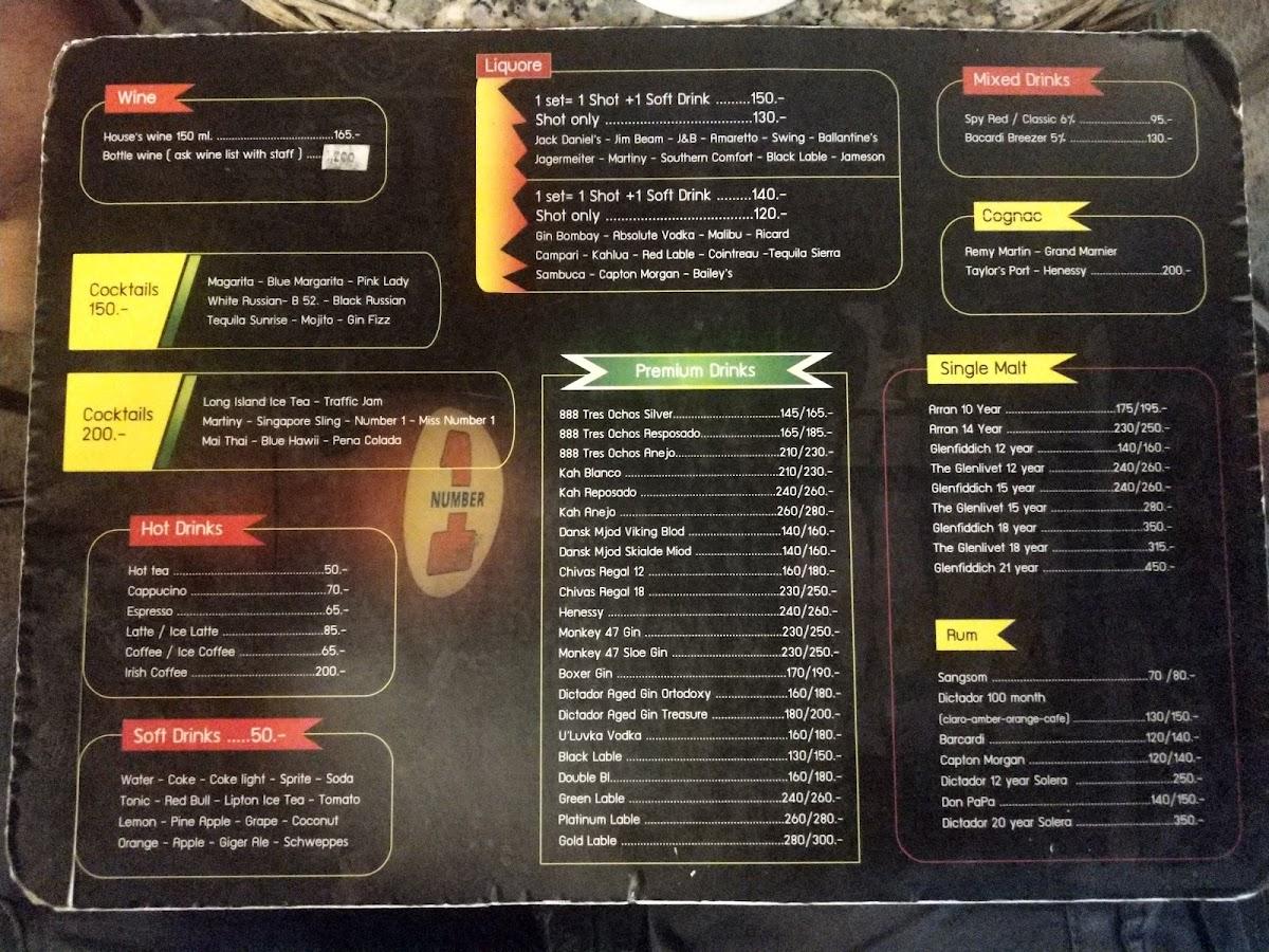 Menu at Number 1 Cafe Bistro, Chiang Mai, 2 Loi Kroh Soi 1