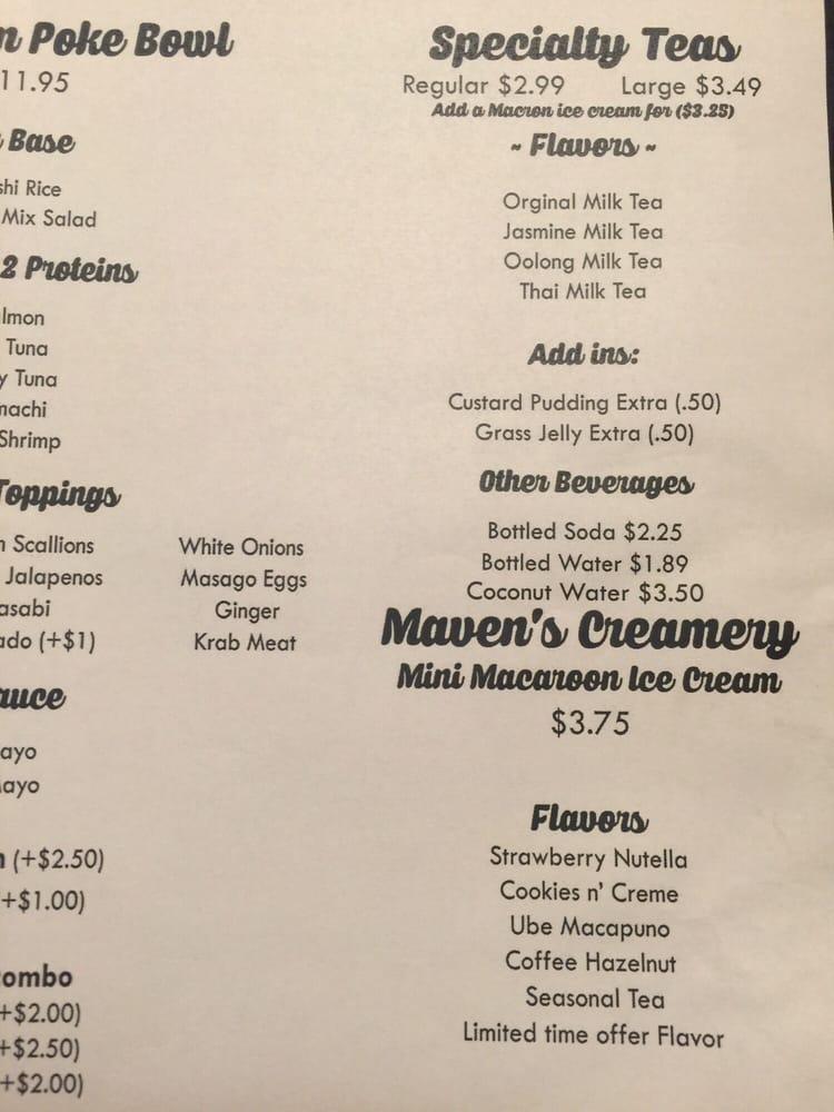 Menu at Okashi Fusion restaurant, Vacaville