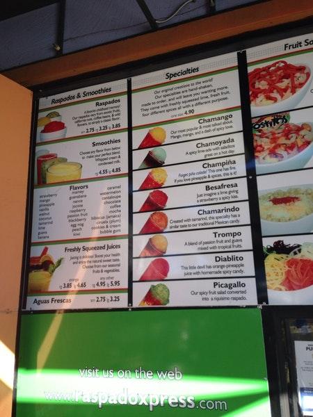 Menu at Raspado Xpress pub & bar, Los Angeles, Van Nuys Blvd #11