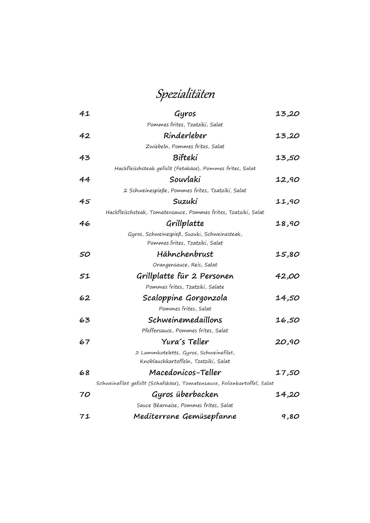 Speisekarte von Restaurant Elea, Stolberg (Rheinland)