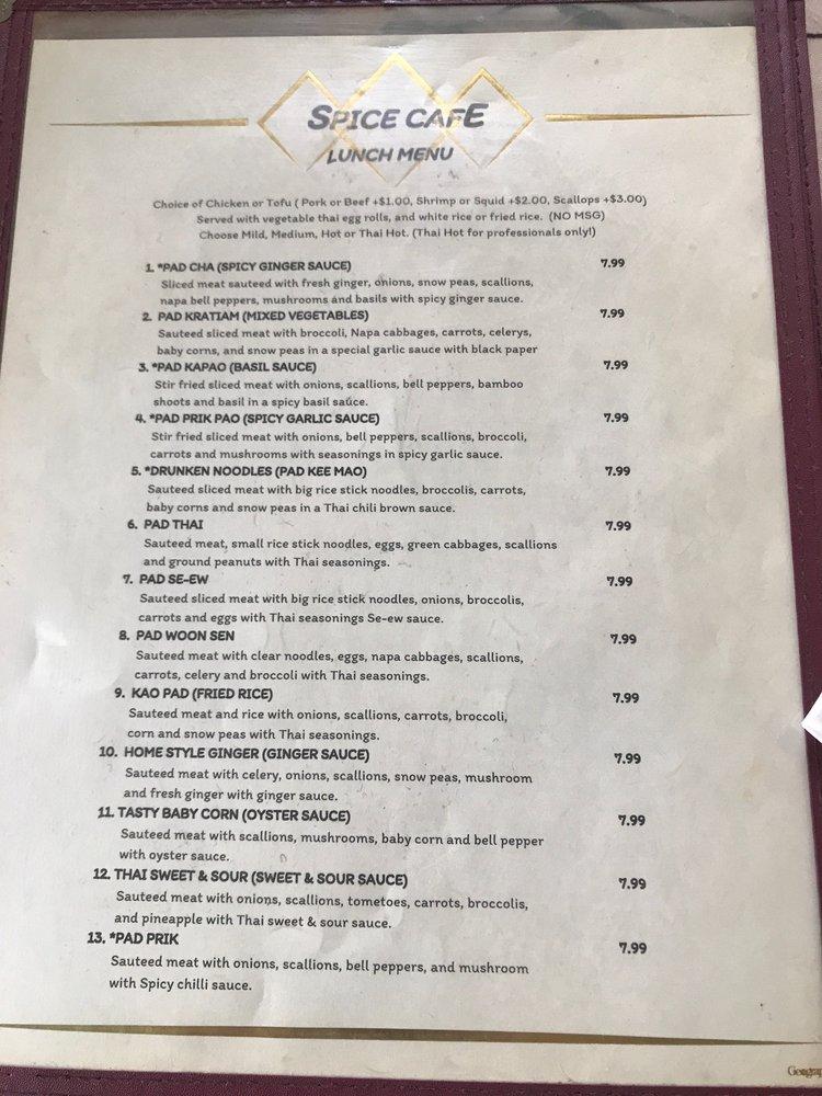Menu at Spice Cafe, Southern Pines, N Poplar St