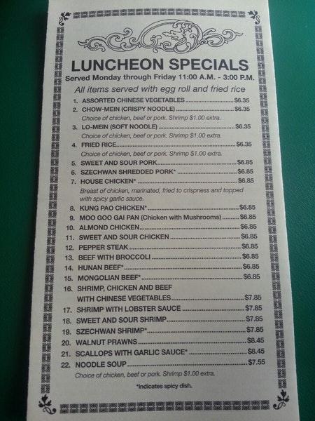 Menu at Super Dragon restaurant, Phoenix