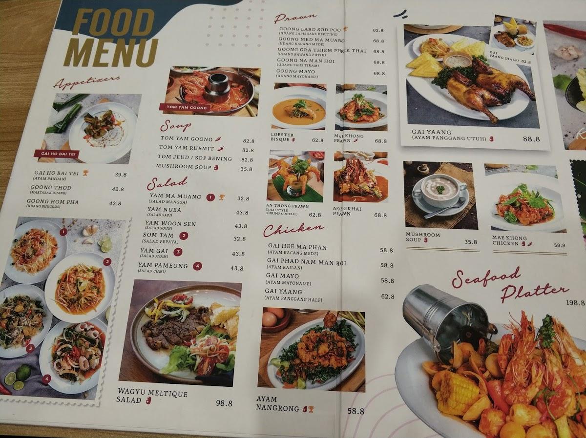 Menu at Thai Palace Fusion restaurant, Bandung