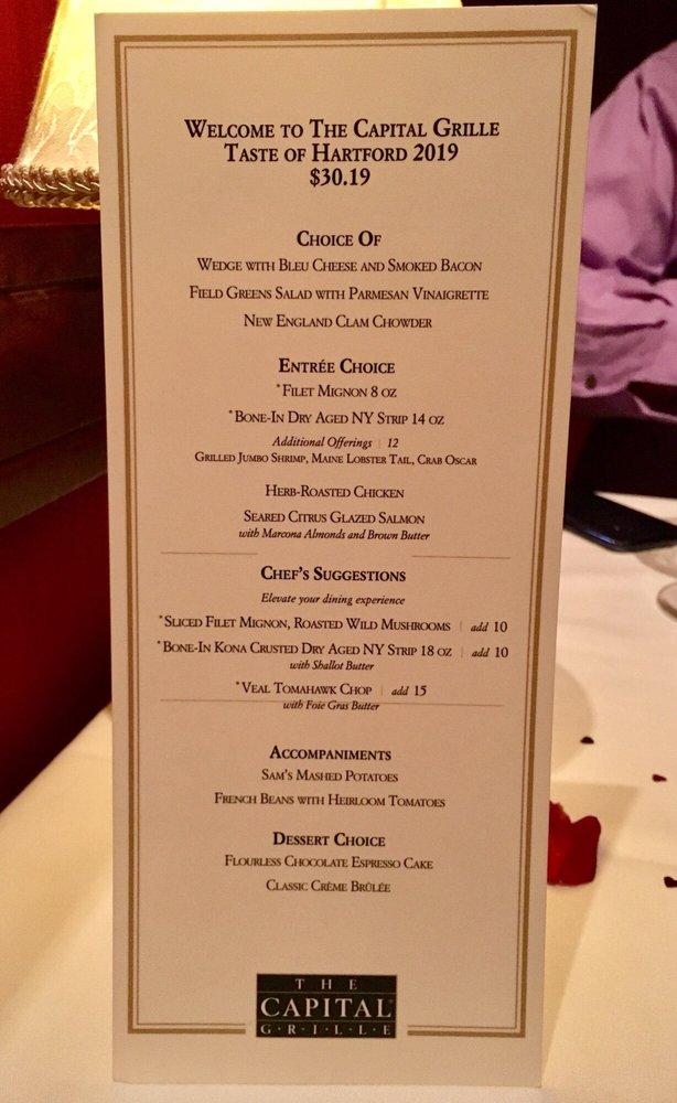 Menu at The Capital Grille pub & bar, Hartford