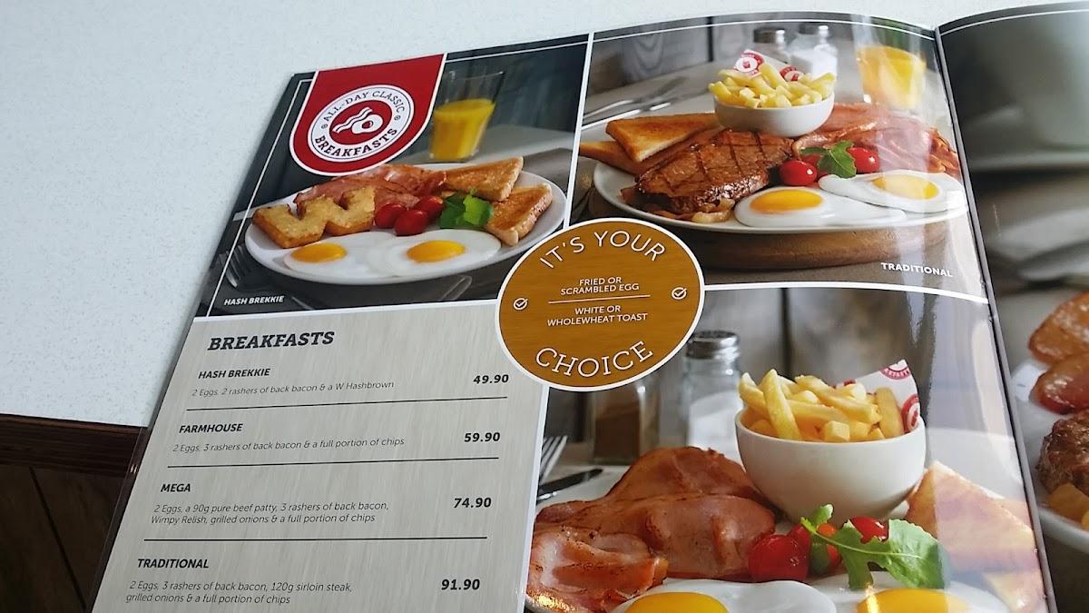 Menu at Wimpy restaurant, Volksrust