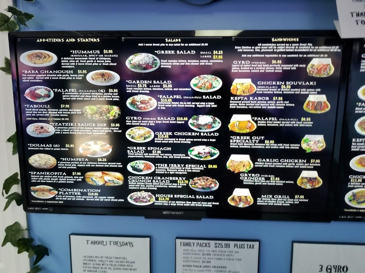 Menu at Greek Out Take-Out restaurant, Prescott Valley