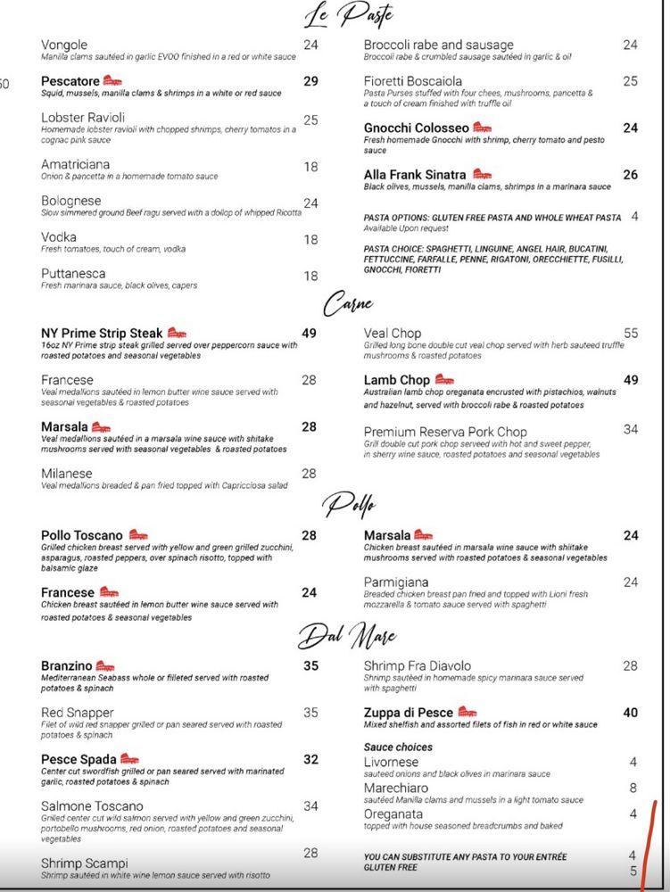 Menu at Il Colosseo Ristorante NJ Italian restaurant, Red Bank