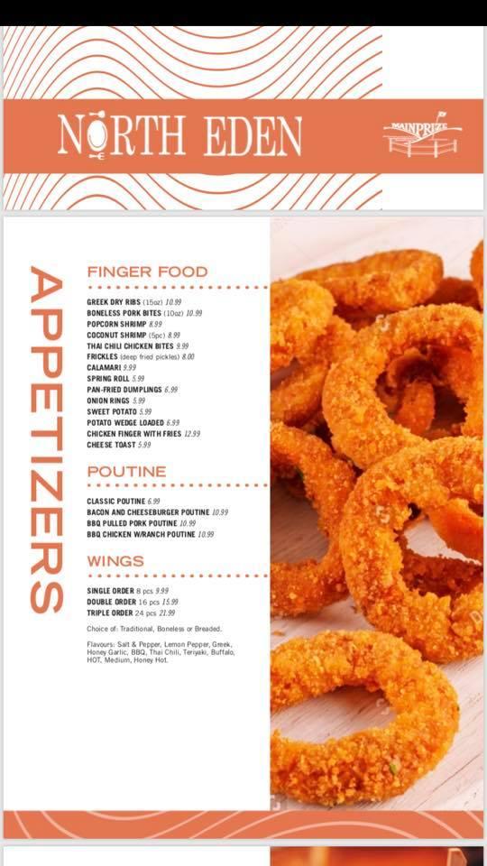 Menu at North Eden 2 Mainprize Park restaurant, Canada