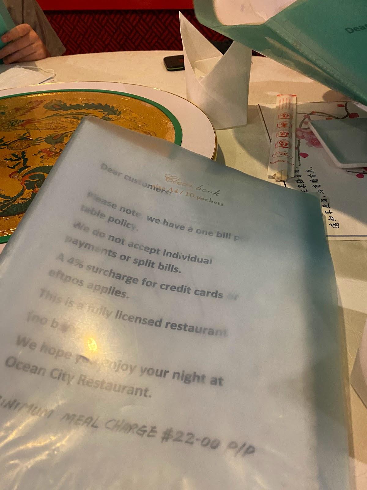 Menu at Ocean City Restaurant, Lavington