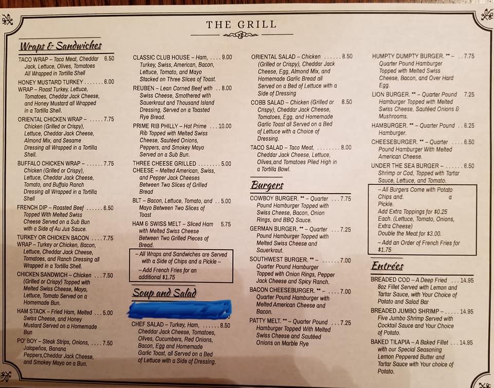 Menu at The Grill restaurant, Linton