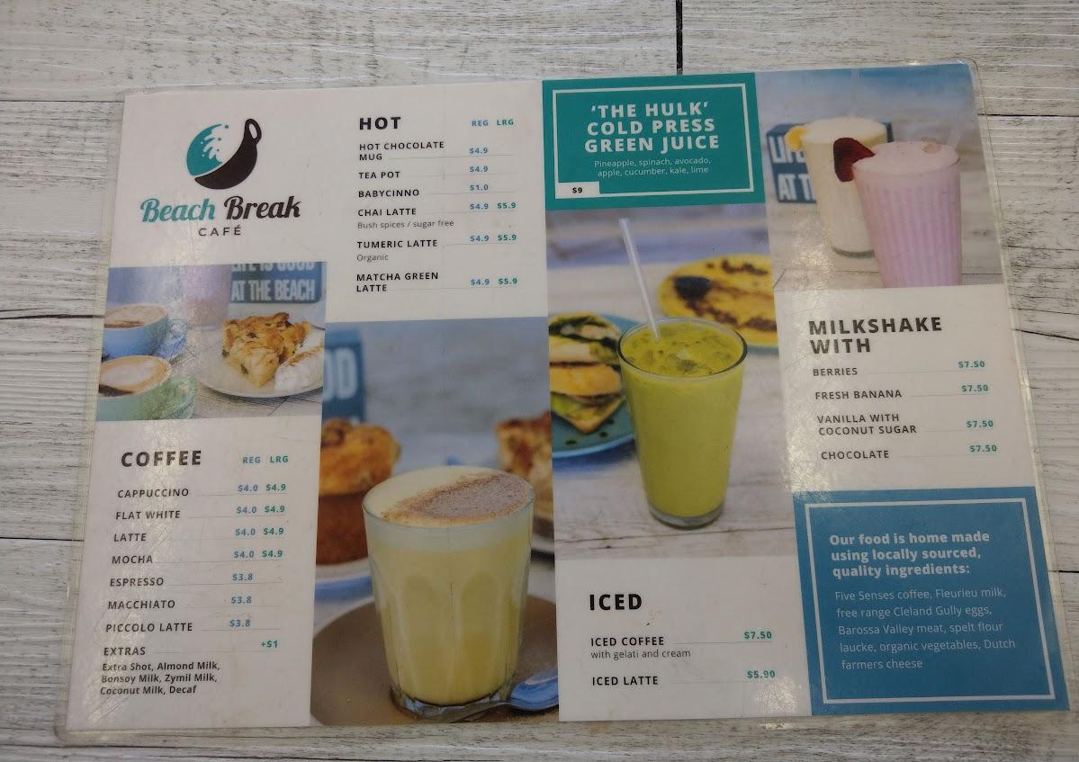 Menu at Beach Break Café cafe, West Beach