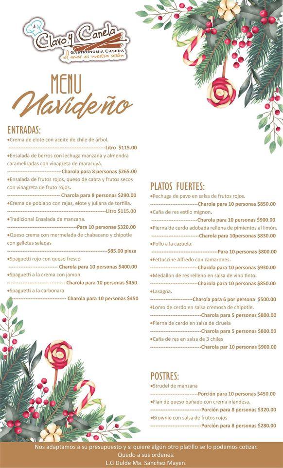 Menu at Clavo y Canela restaurant, Irapuato