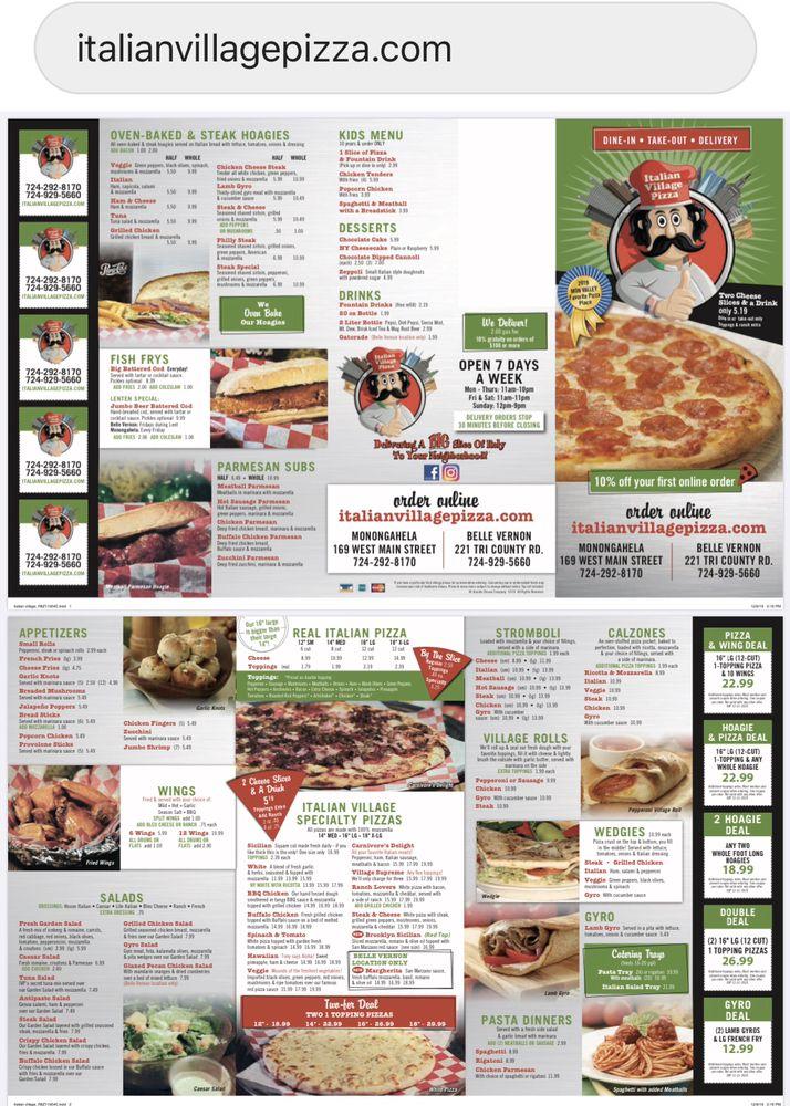 Menu at Italian Village Pizza pizzeria, Monongahela, 169 W Main St