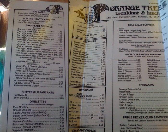 Menu at Orange Tree Breakfast & Lunch restaurant, Tamarac