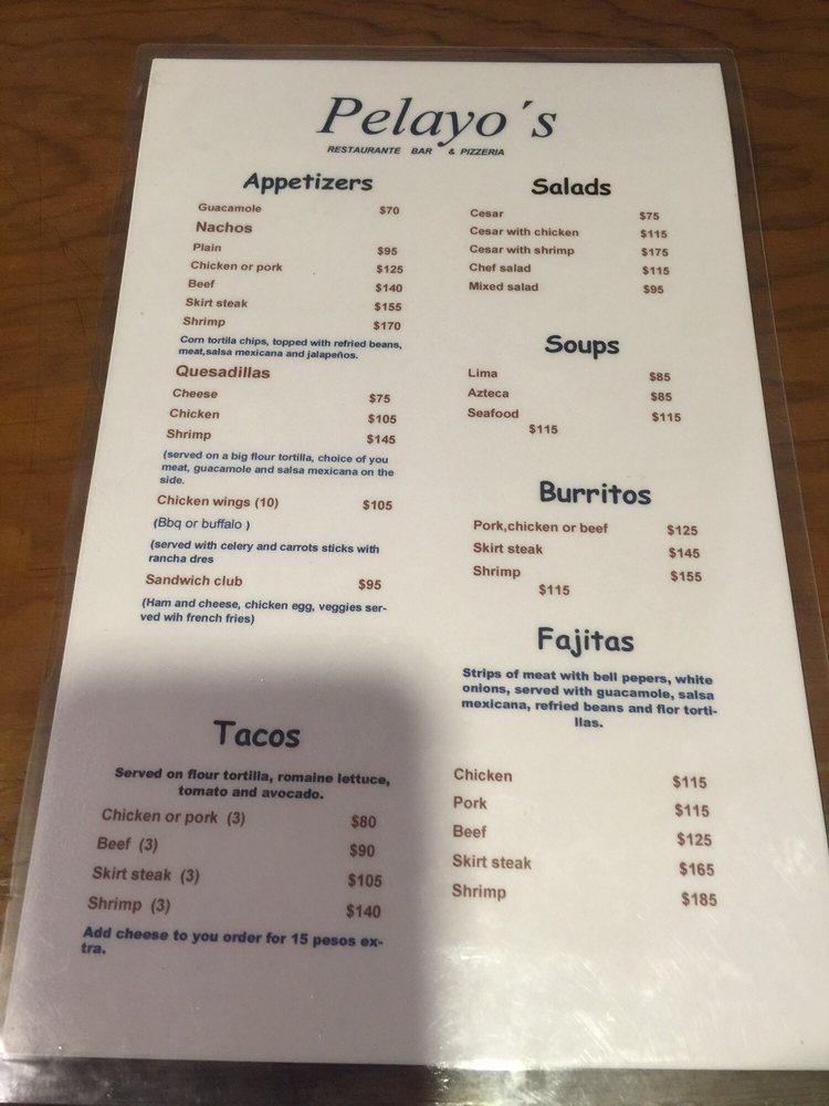 Menu at Pelayo's pizzeria, Isla Mujeres