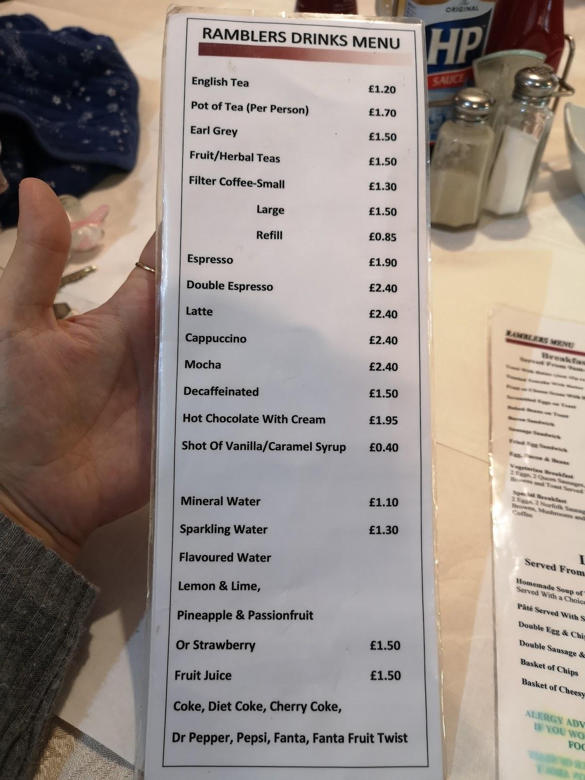 Menu at Ramblers Restaurant, North Walsham
