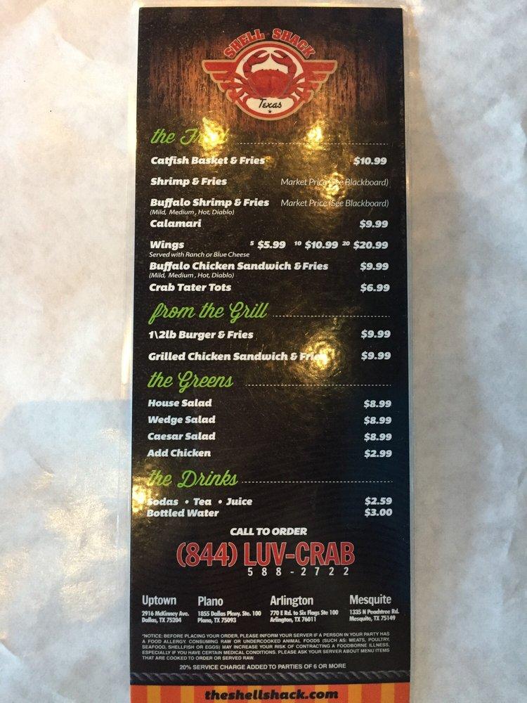 Menu at Shell Shack pub & bar, Plano