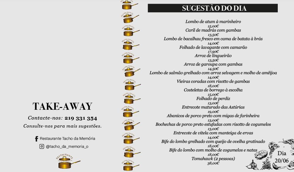 Menu at Tacho da Memória restaurant, Odivelas, R. Francisco Relvas ...