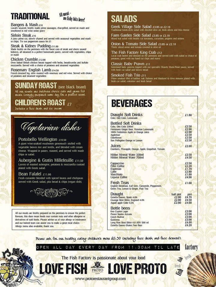 Menu at The Fish Factory restaurant, Littlehampton
