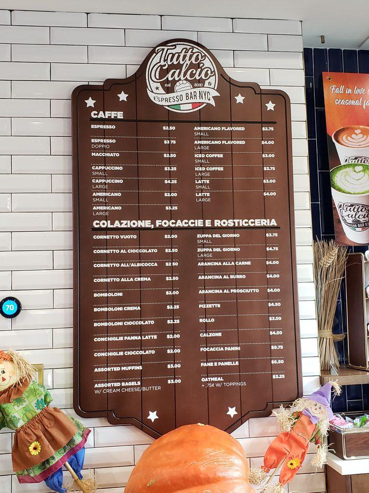Menu at Tutto Calcio Espresso Bar, New York City