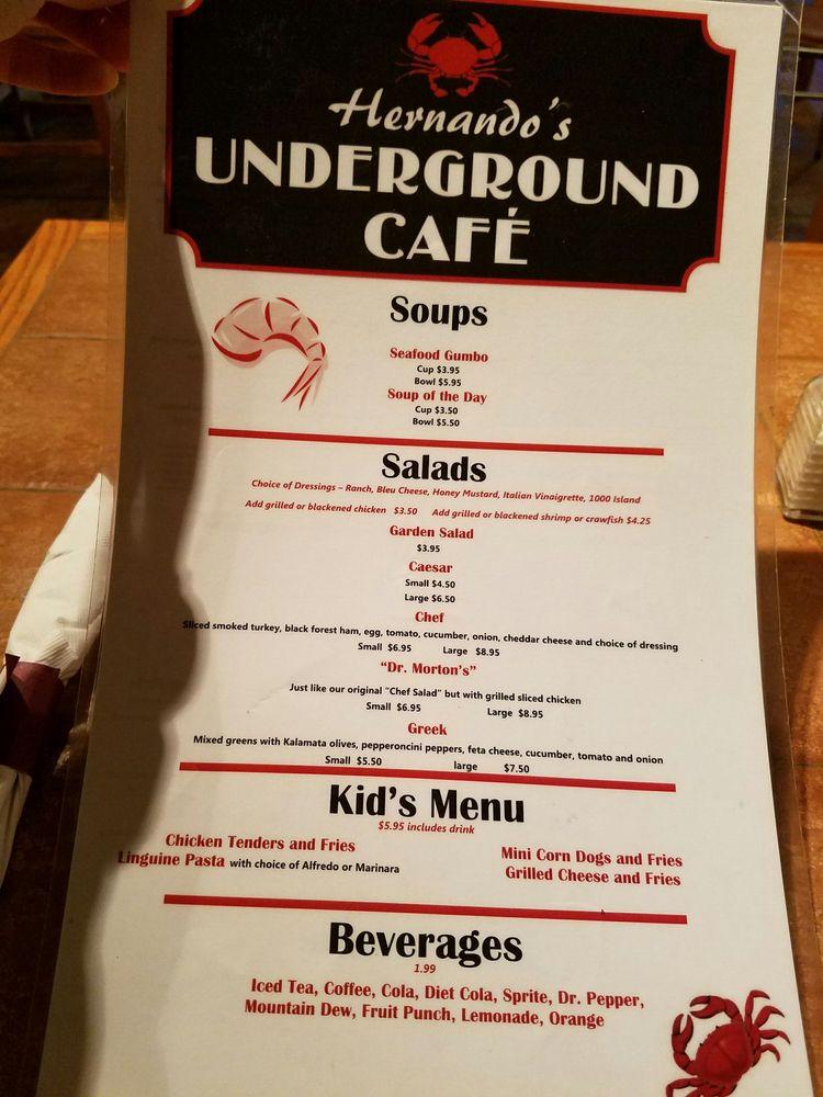 Menu at Underground Cafe, Hernando