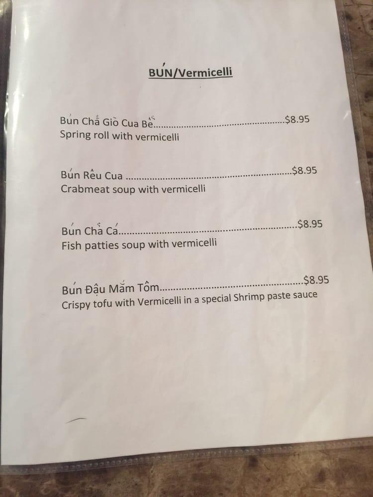 Menu at Cafe Dang Anh, Vancouver