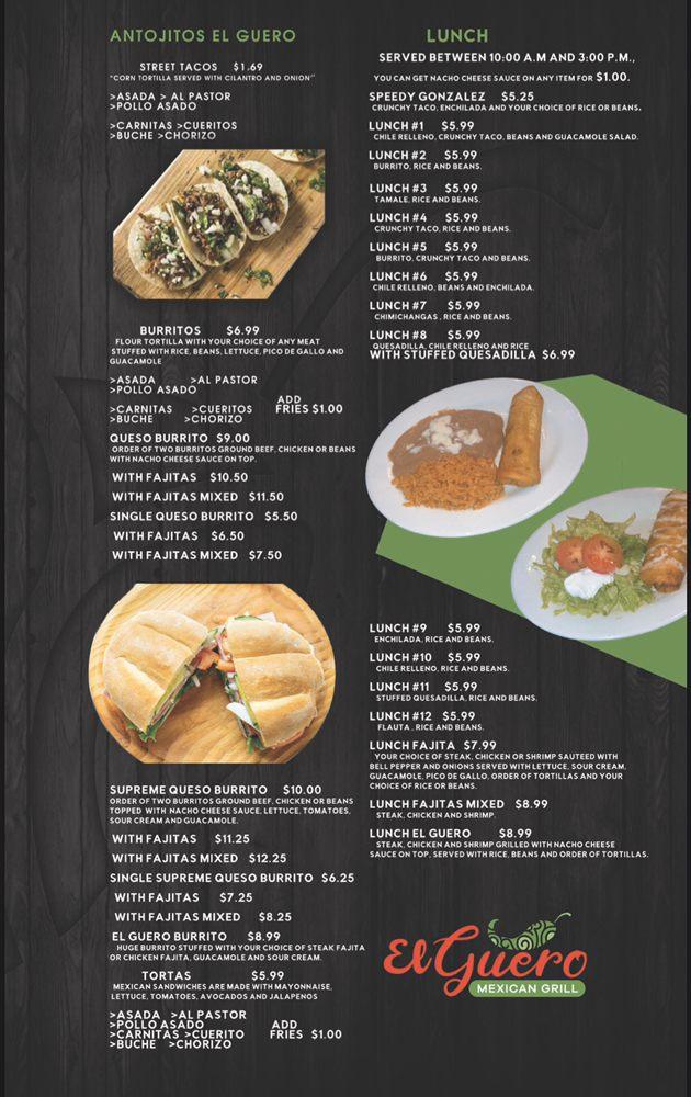 Menu at El Guero Mexican Grill restaurant, Lilburn
