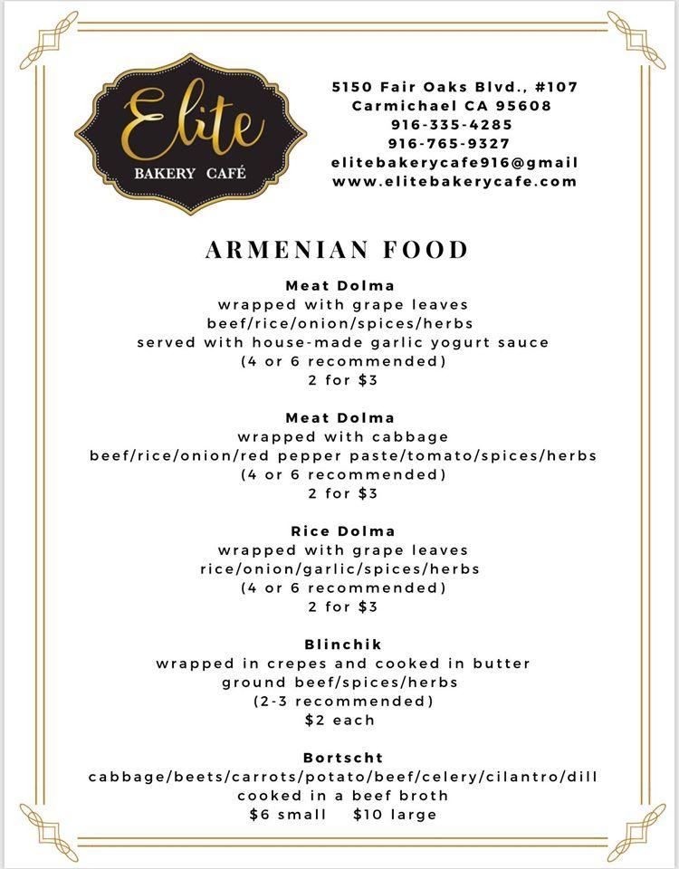 Menu at Elite Bakery Cafe, Carmichael