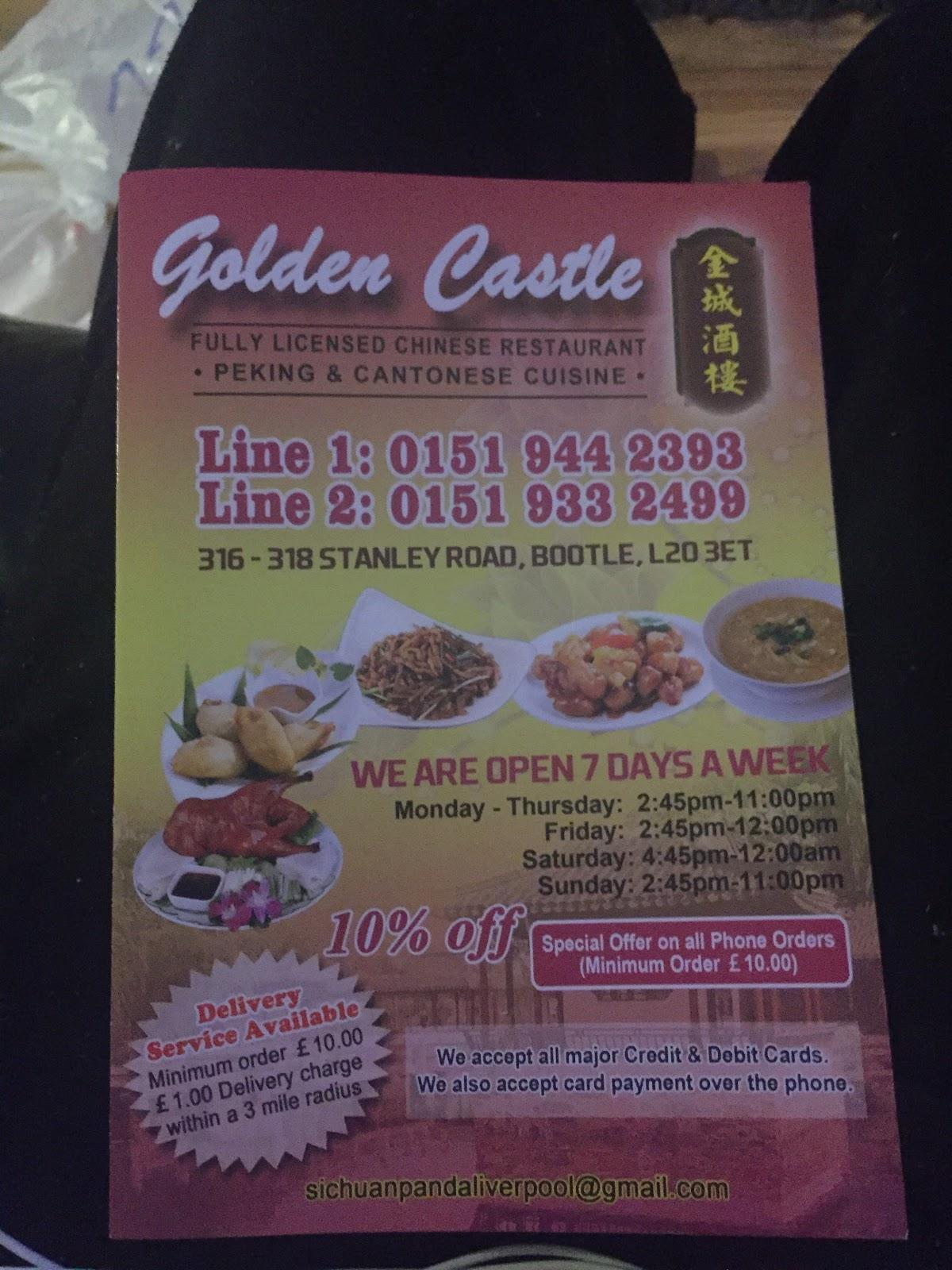 Menu at Golden Castle restaurant, Bootle