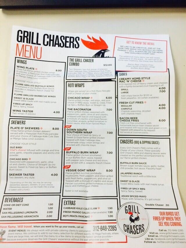 Menu at Grill Chasers restaurant, Charlevoix