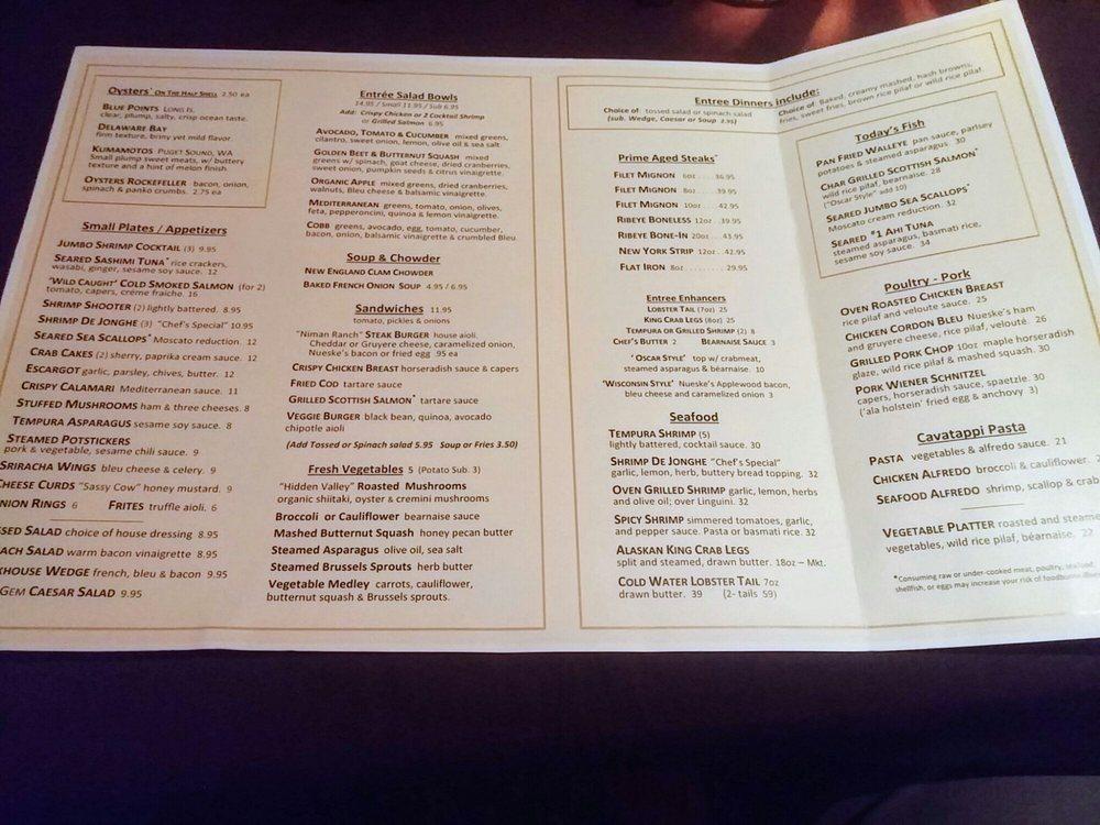 Menu at The Del-Bar, Lake Delton