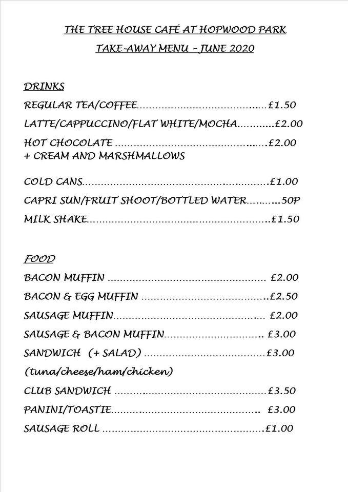 Menu at Tree House Cafe, Heywood