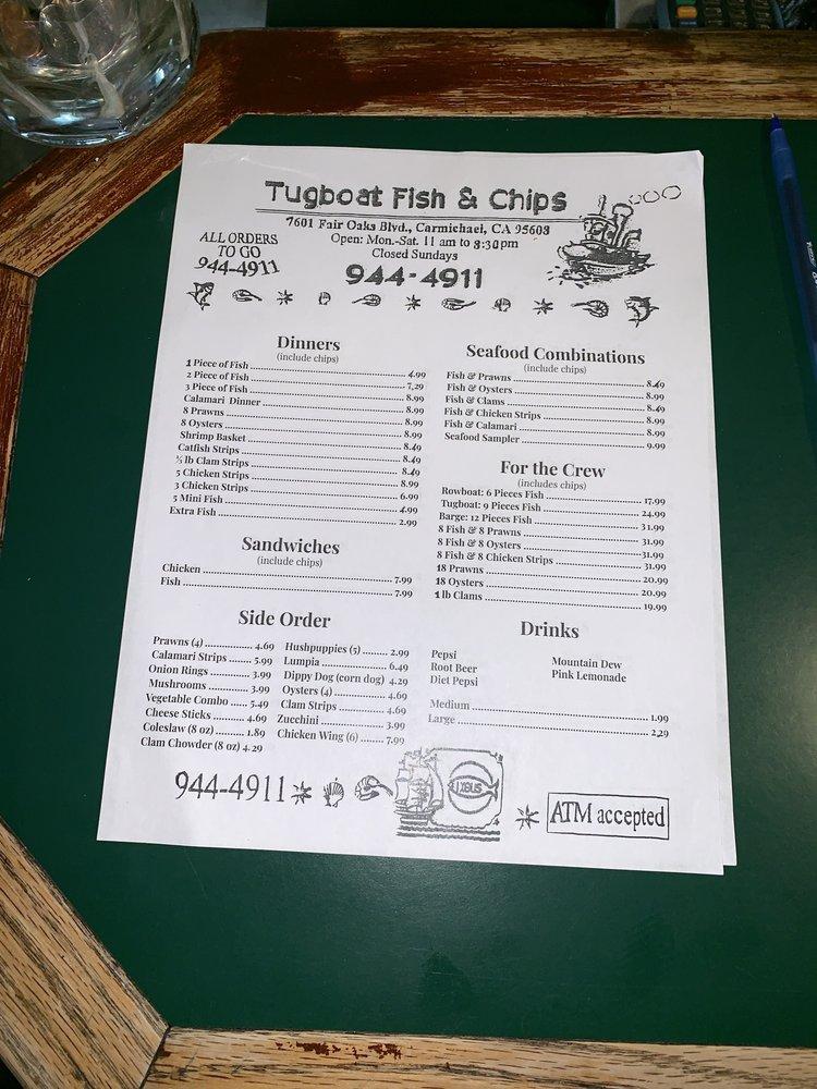 Menu at Tugboat Fish & Chips restaurant, Carmichael, Fair Oaks Blvd