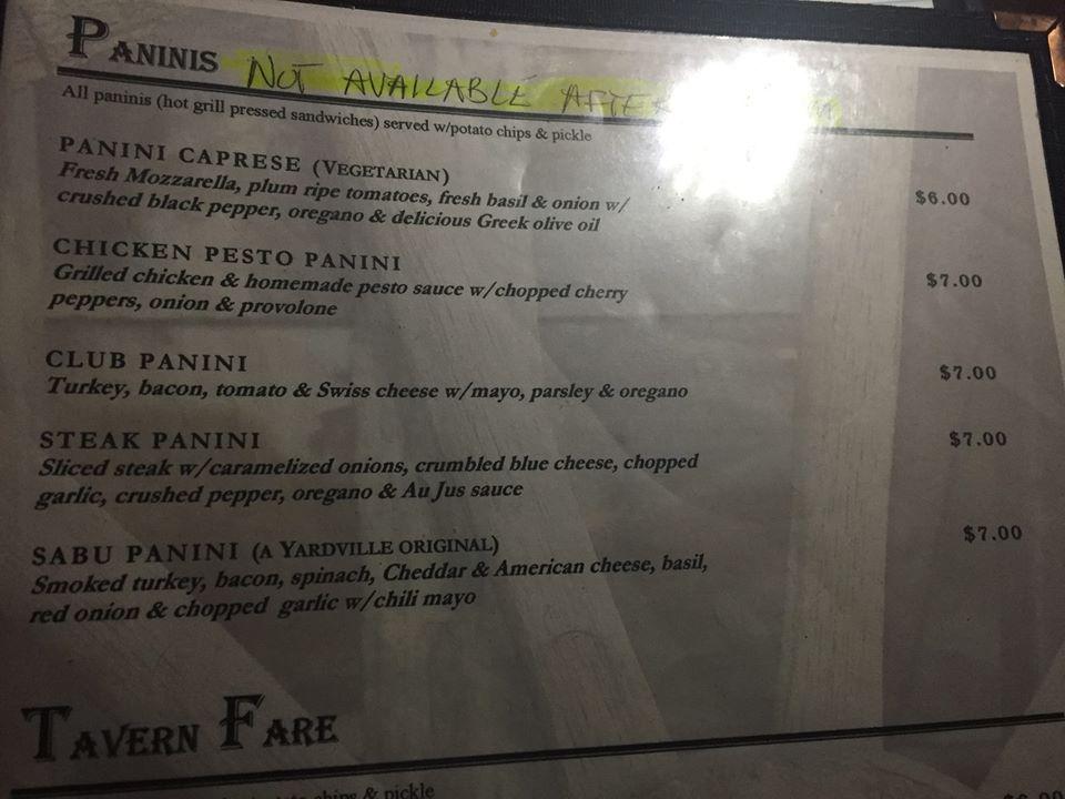 Menu at Yardville Inn Liquor Store pub & bar, Hamilton Township