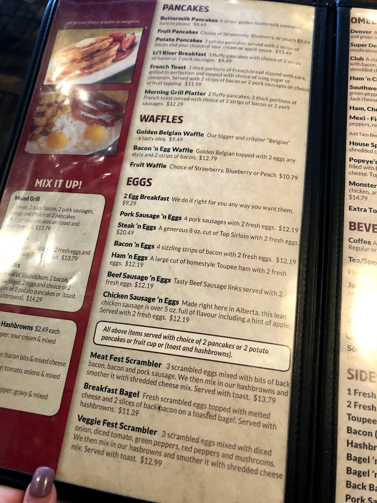 Menu at Albert's restaurant, Red Deer