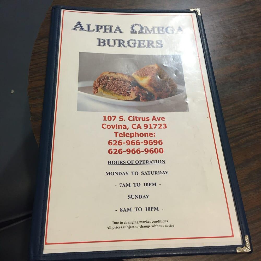 Menu at Alpha Omega Burgers restaurant, Covina