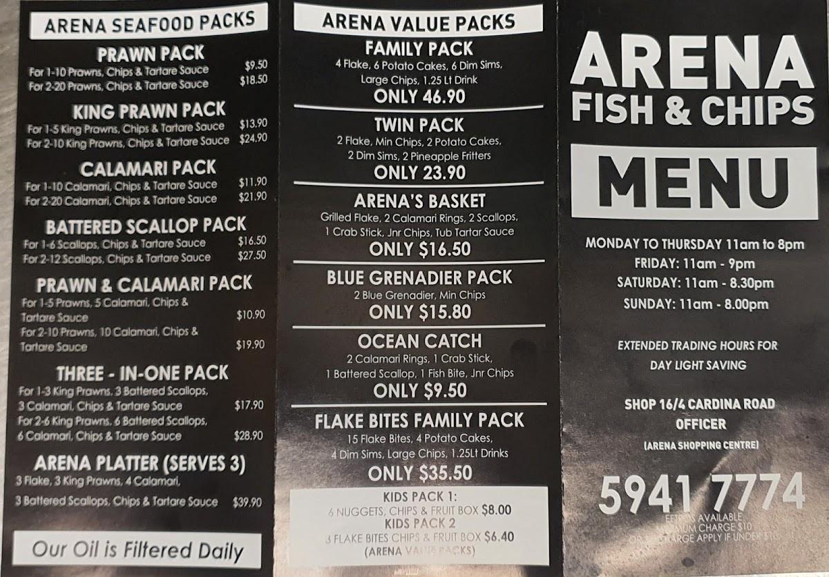Menu at Arena Fish & Chips restaurant, Officer
