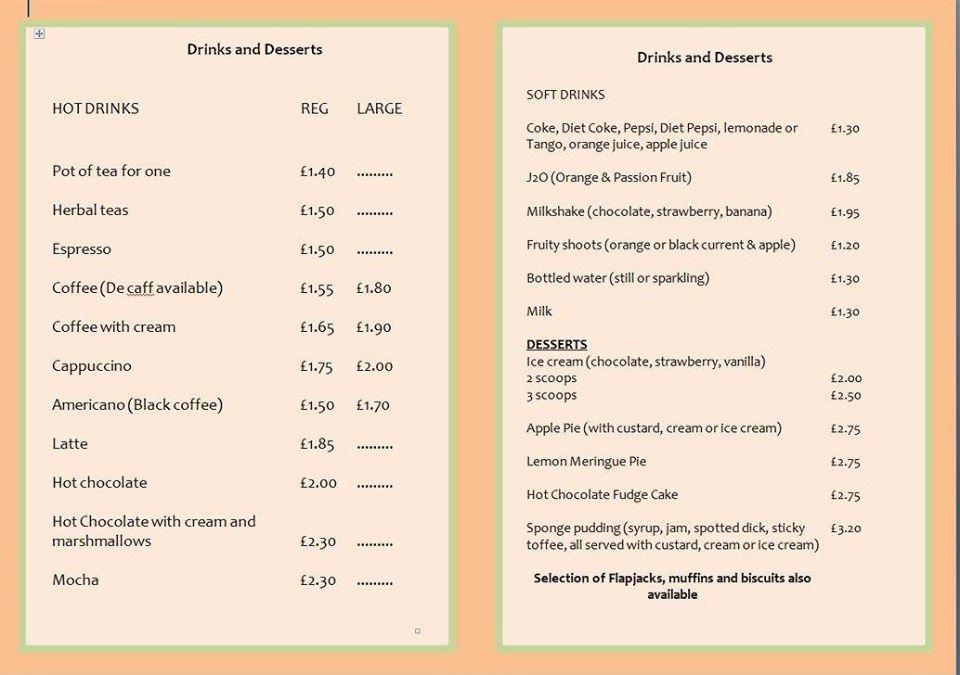 Menu at Queen Elizabeth Cafe, Torquay